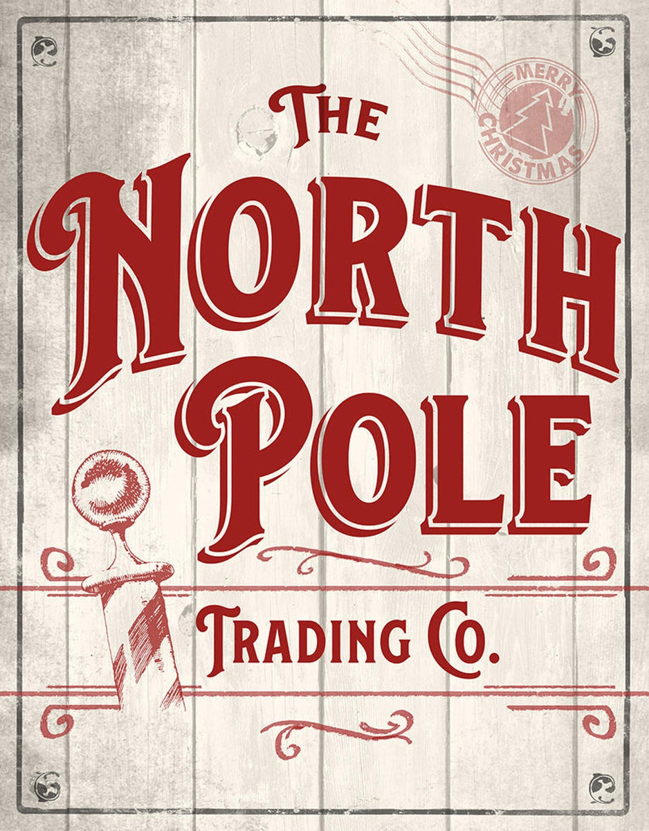 Vintage North Pole Trading Co Sign – Glendas Christmas Cottage