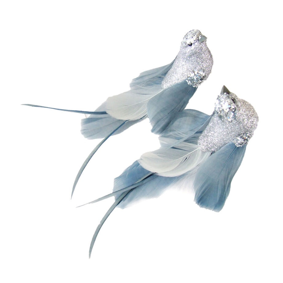 Silver & Blue Bird Clip – Glendas Christmas Cottage