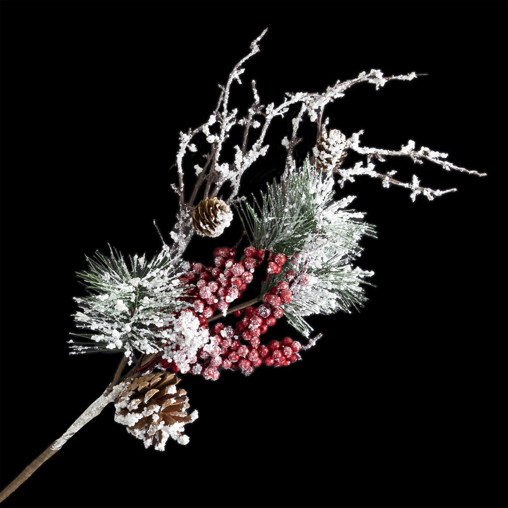 Flocked Pick w Berries – Glendas Christmas Cottage